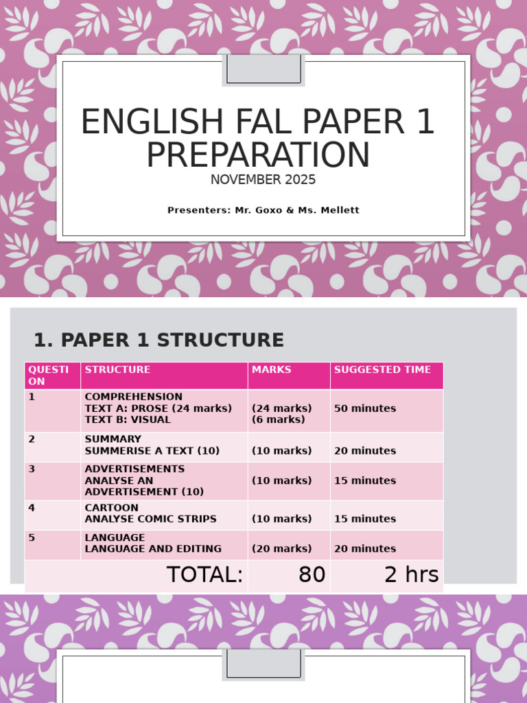 English FAL Paper 1 Prep Guide | PDF | English Language | Sentence ...