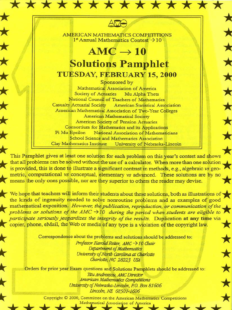 AMC 10 Solutions 2000 2011 | PDF | Elementary Geometry | Euclidean Geometry