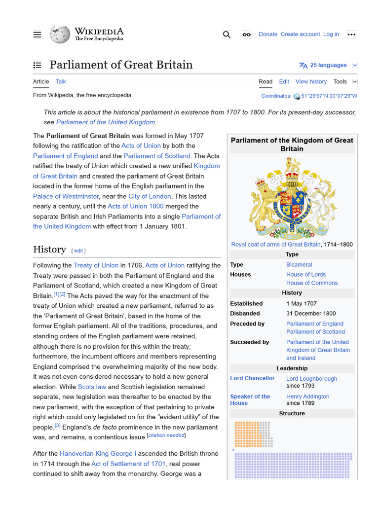 En Wikipedia Org Wiki Parliament of Great Britain... | PDF | Government ...