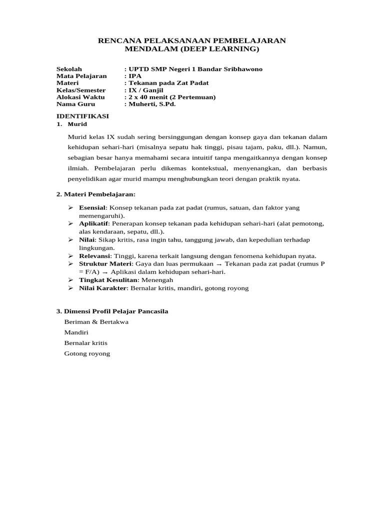 RRP Deep Learning Tekanan Muhe | PDF