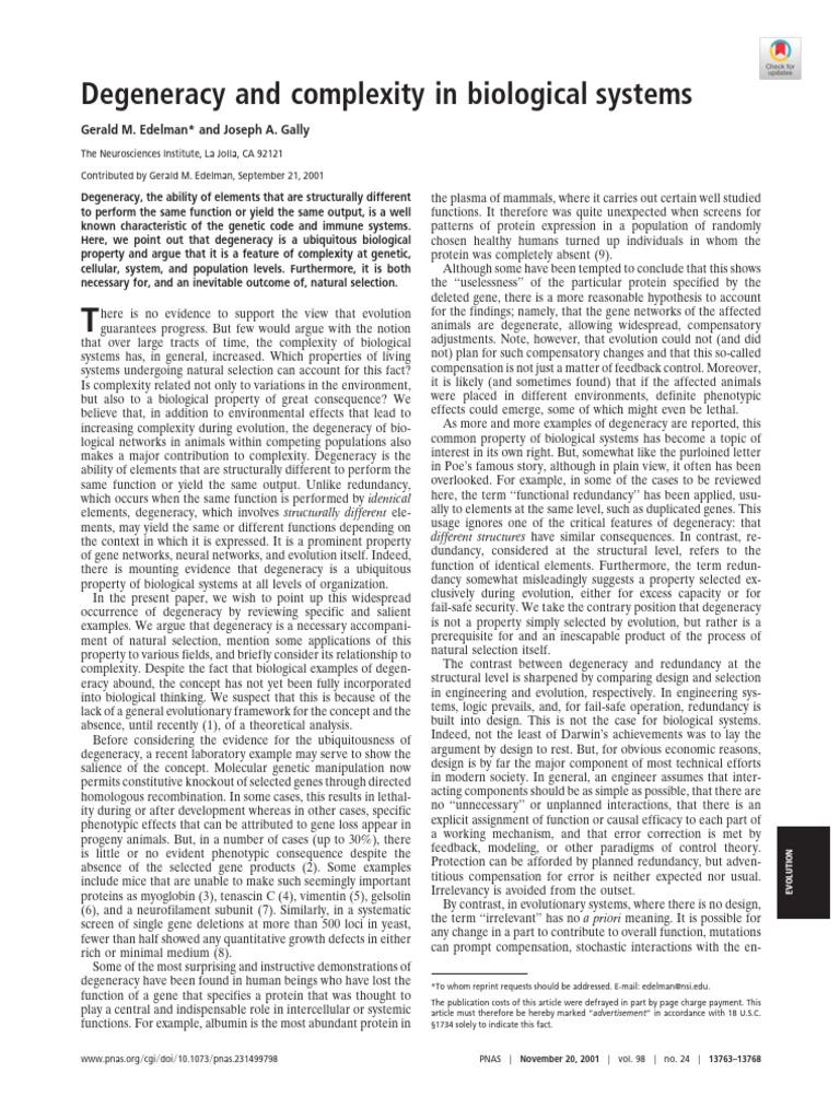 Degeneracy and Complexity in Biological Systems | PDF | Synapse ...