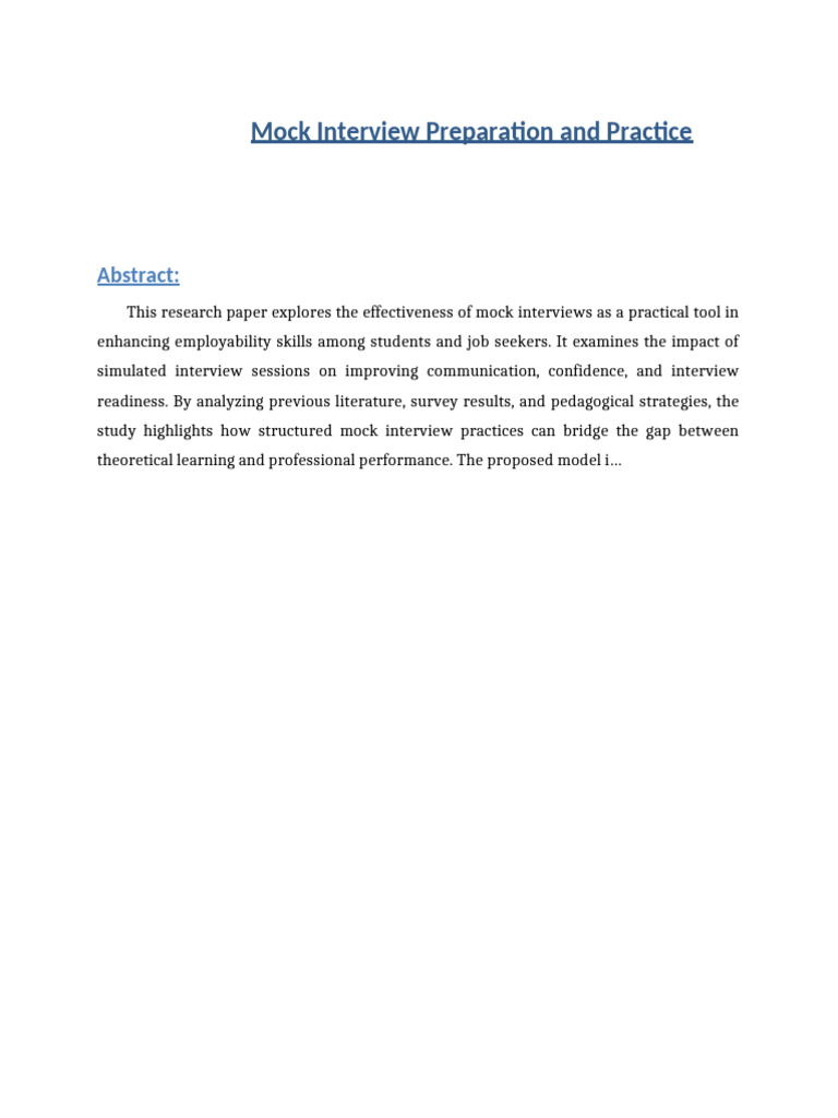 Mock Interview Preparation and Practice Final | PDF | Learning ...
