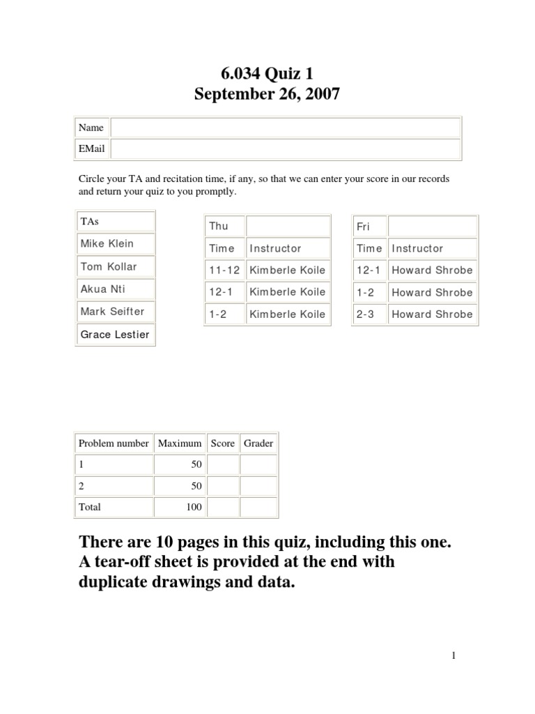 MIT6 034F10 Quiz1 2007 | PDF | Theoretical Computer Science | Applied Mathematics