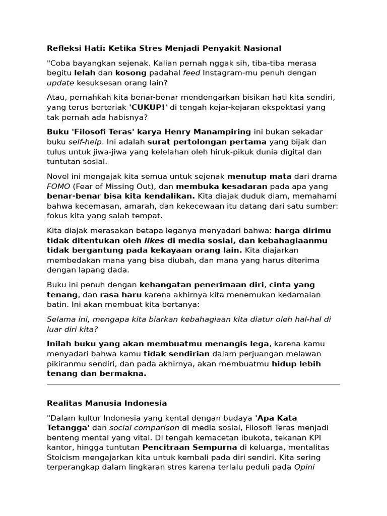 Mengatasi Stres dengan Filosofi Teras | PDF