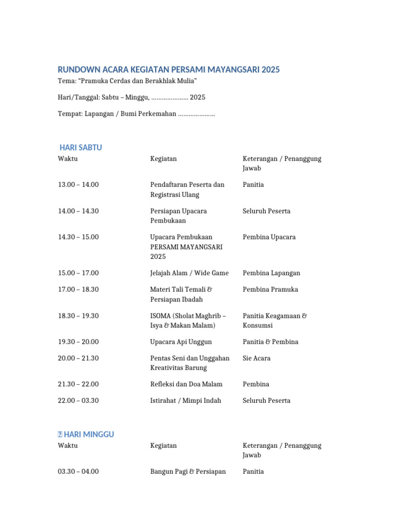 Rundown Persami Mayangsari 2025 | PDF