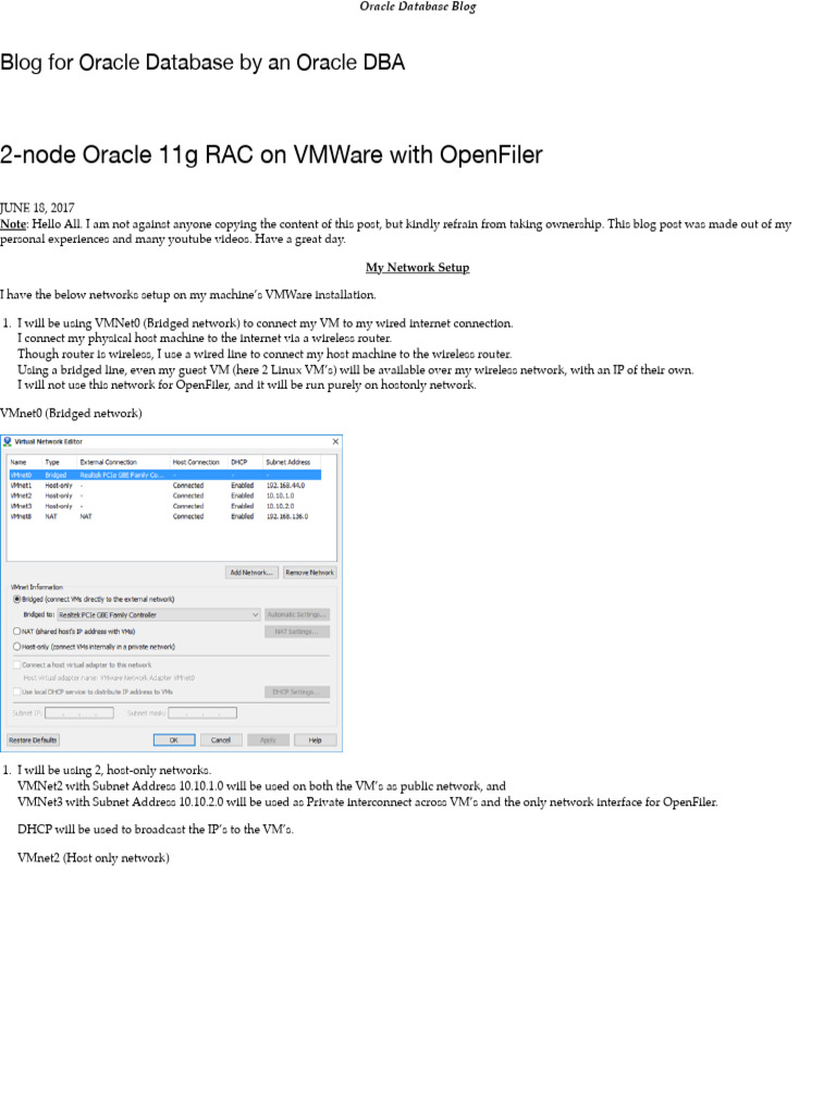 2node Oracle 11g RAC On VMWare With OpenFiler Oracle Database Blog | PDF | Computer Network | Ip ...