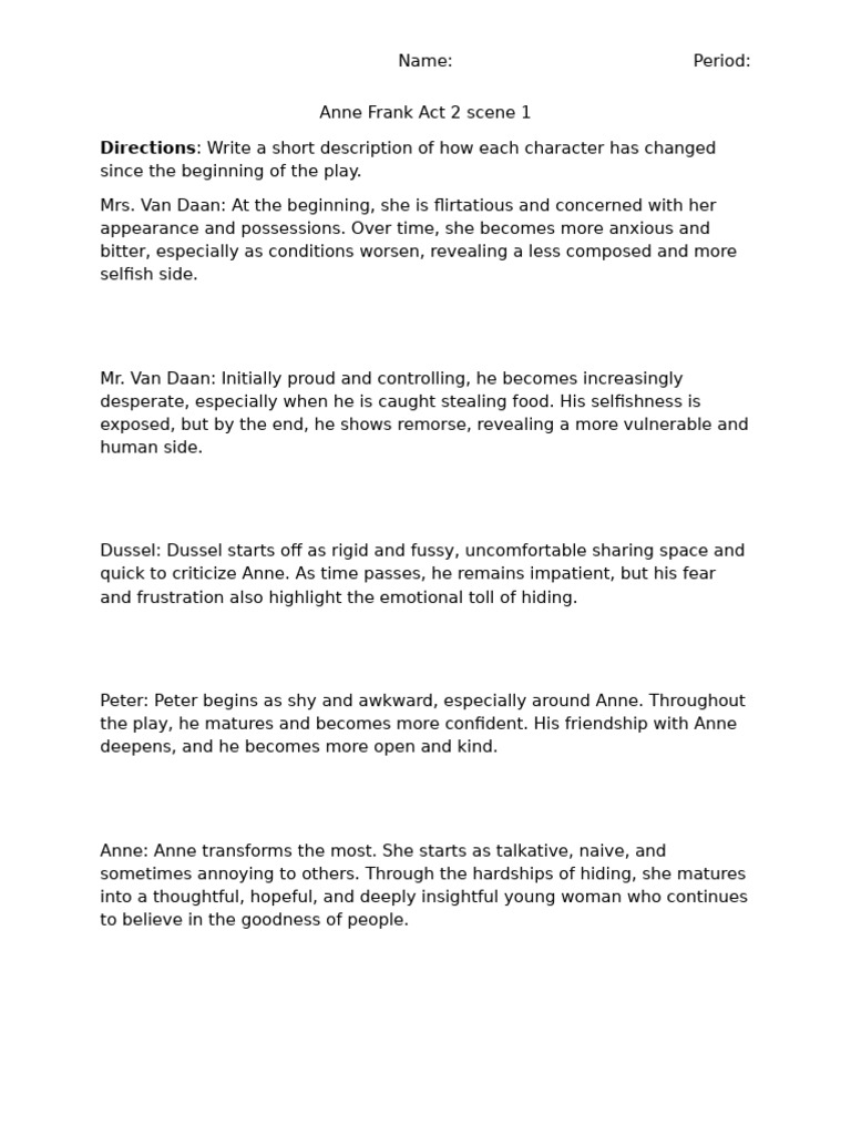 Anne Frank Act 2 Scene 1 | PDF