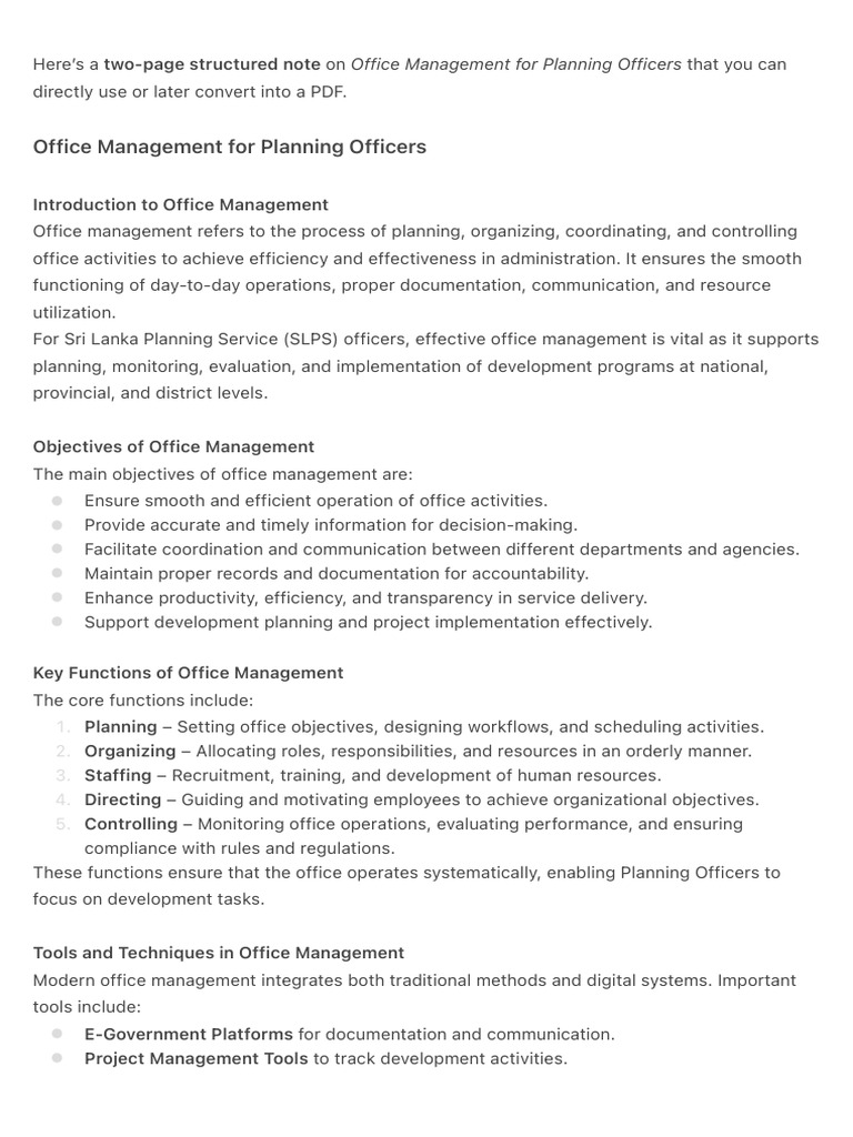 Office Management Guide for Planning Officers | PDF | Business