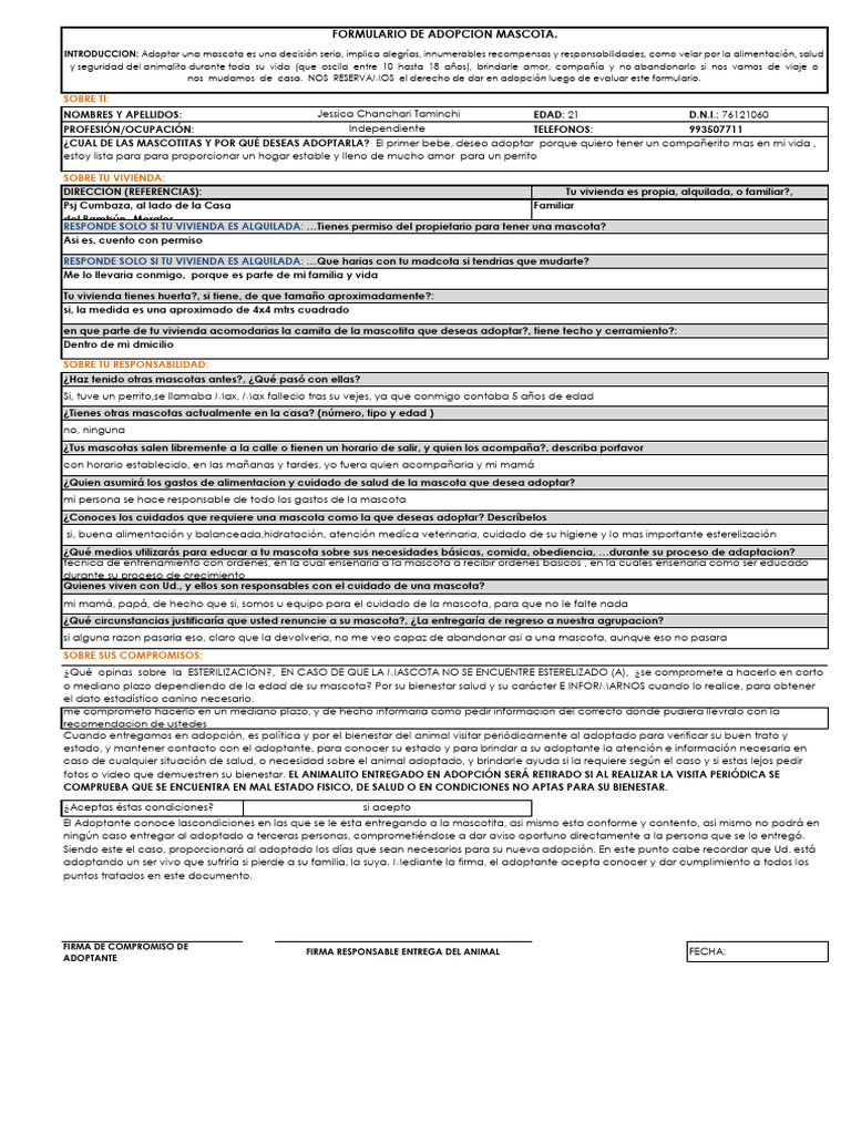 Formulario Adopcion Basico 2 | PDF | Adopción