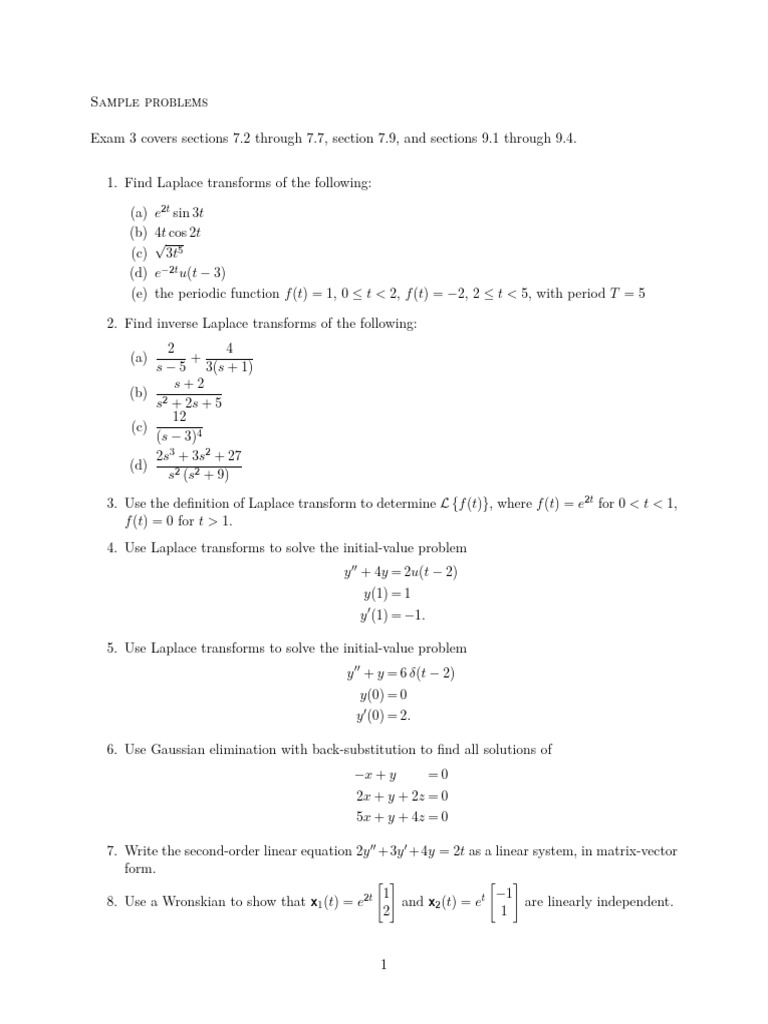 Laplace Transform Sample Problems | PDF | Differential Equations | Algebra