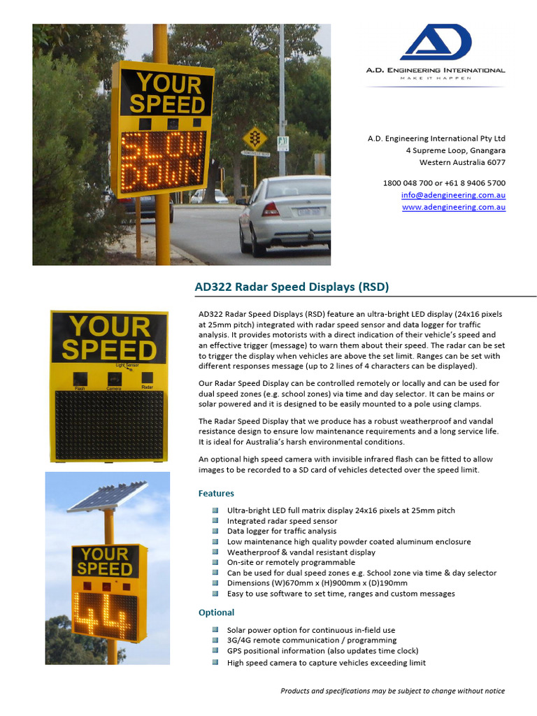 AD322 Radar Speed Displays Brochure | PDF