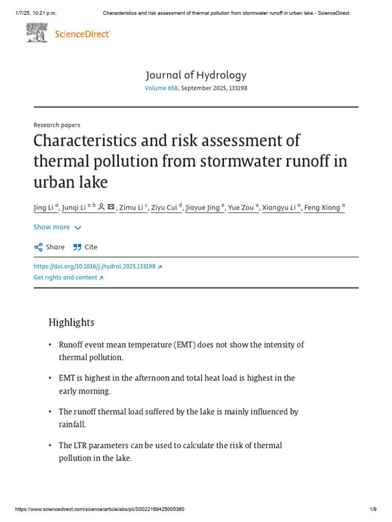 Characteristics and Risk Assessment of Thermal Pollution From ...