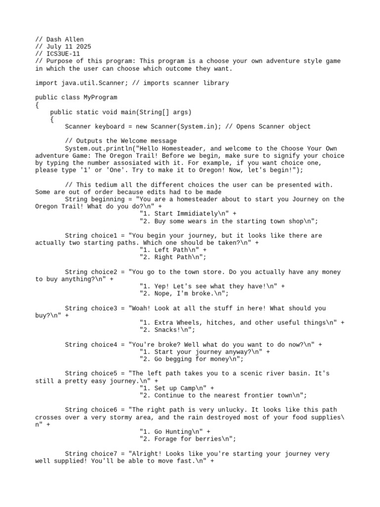 U3A1 Choose Your Own Adventure | PDF | Computer Programming