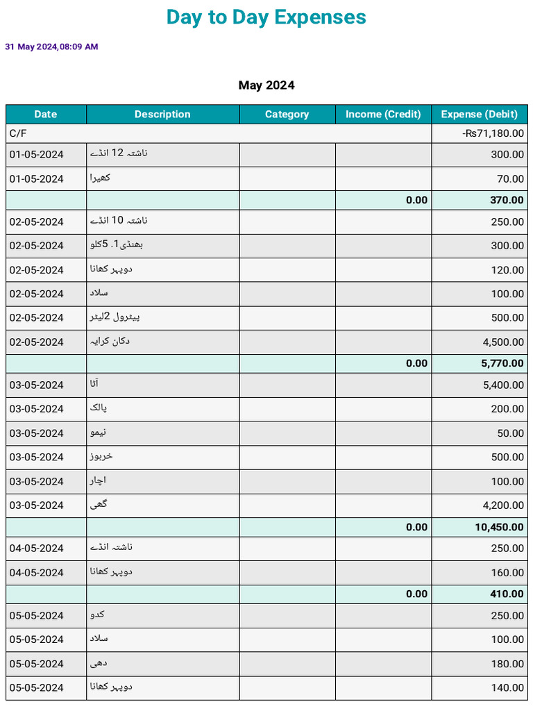 Day To Day Expenses | PDF