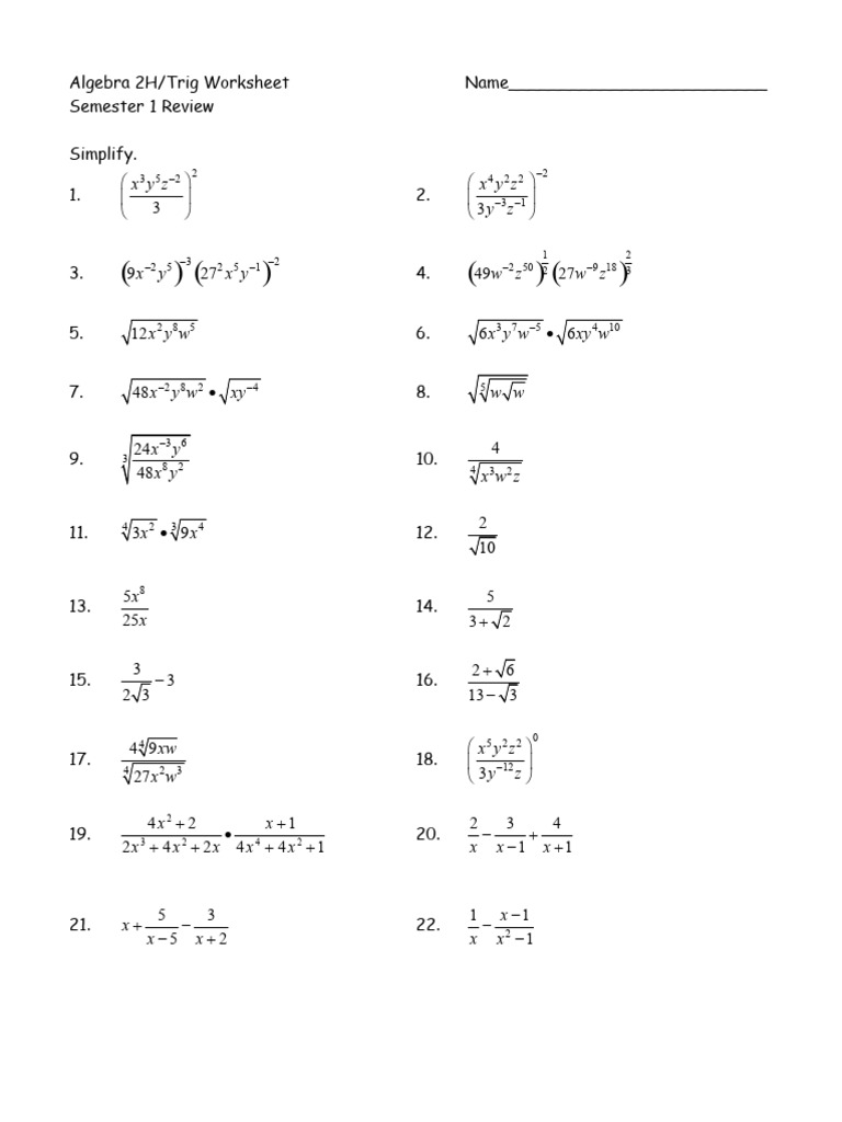 2019-20 Algebra 2H Semester 1 Reviews | PDF | Analytic Geometry ...