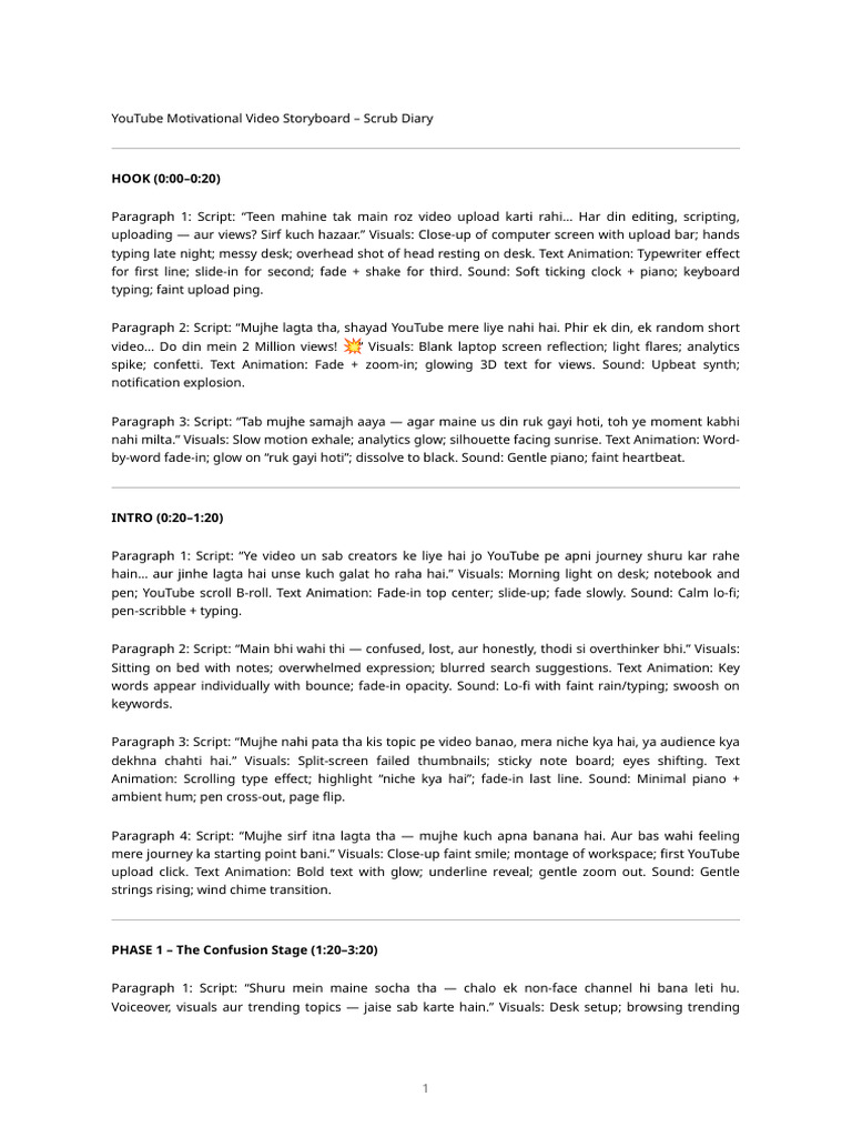 Youtube Motivation Storyboard | PDF