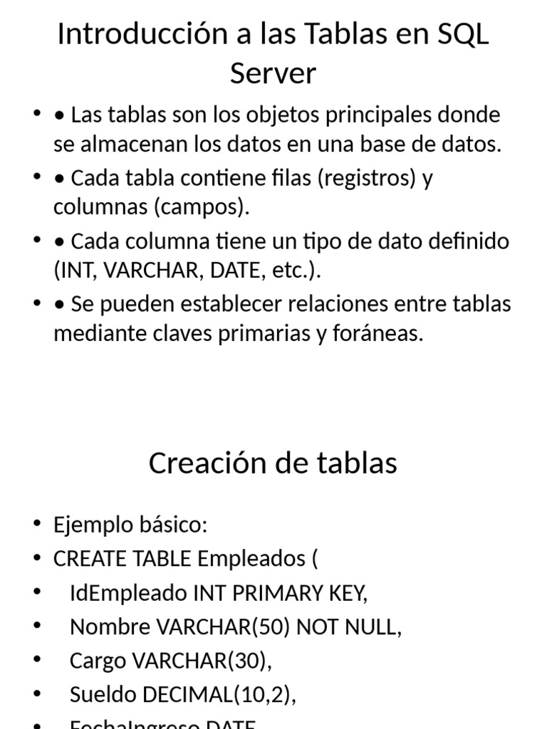 Tablas en SQL Server | PDF