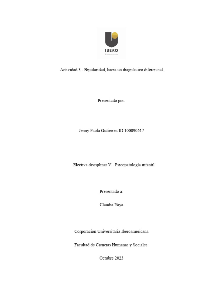 Diagnóstico diferencial de bipolaridad infantil | PDF | Desorden ...