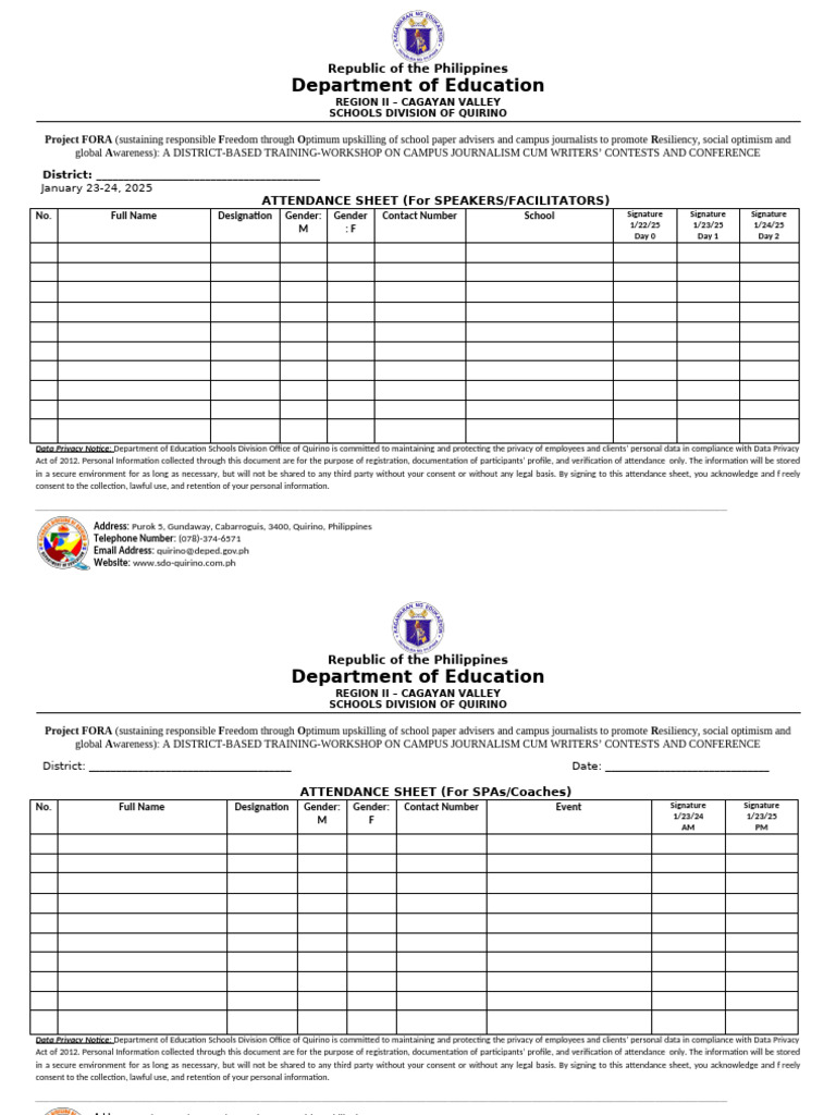 Attendance Sheet and Registration Form | PDF | Information Science | Privacy