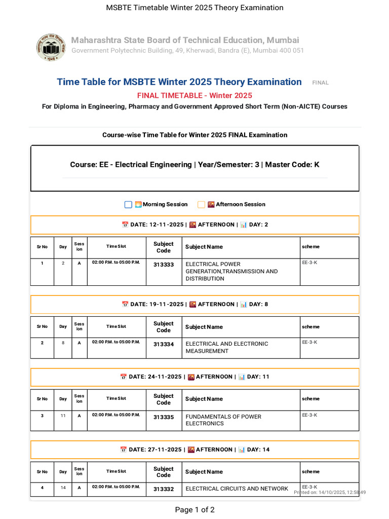 Course Timetable - EE Electrical Engineering | PDF | Career And Technical Education | Electrical ...
