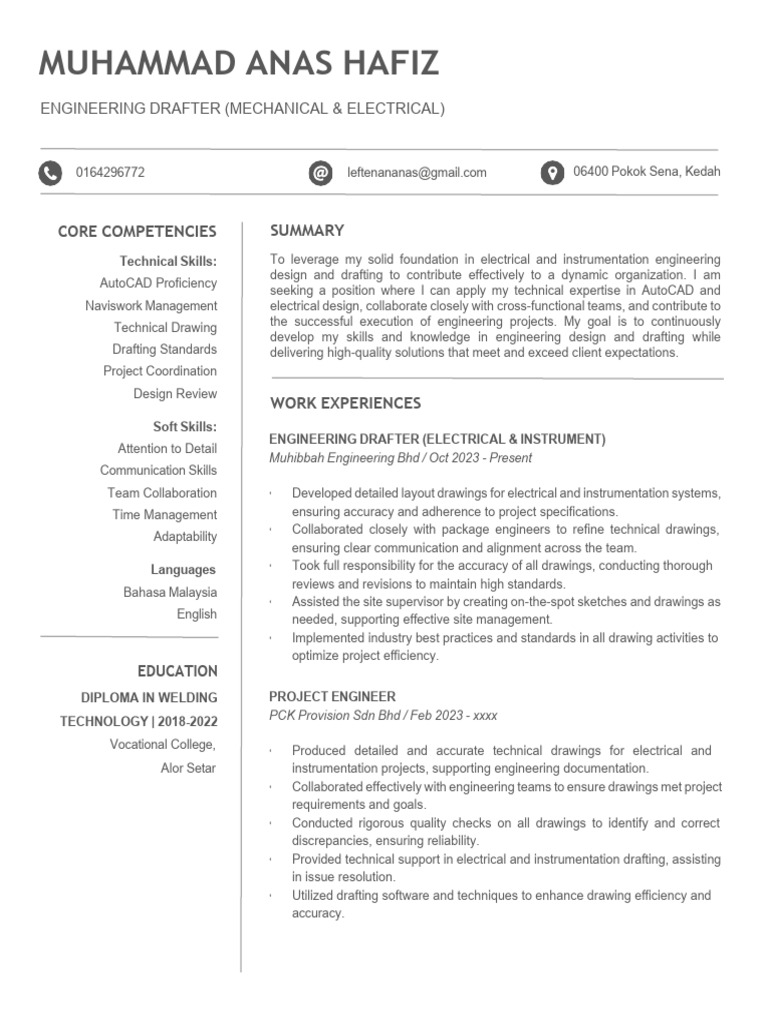 Anas Hafiz Site Engineer Resume | PDF | Technical Drawing | Engineering
