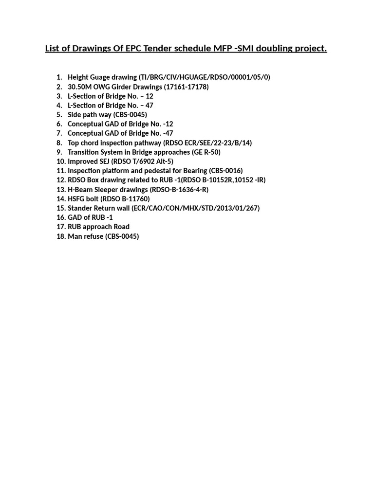 List of Documents & Drawings To Be Attached With Tender Schedule | PDF