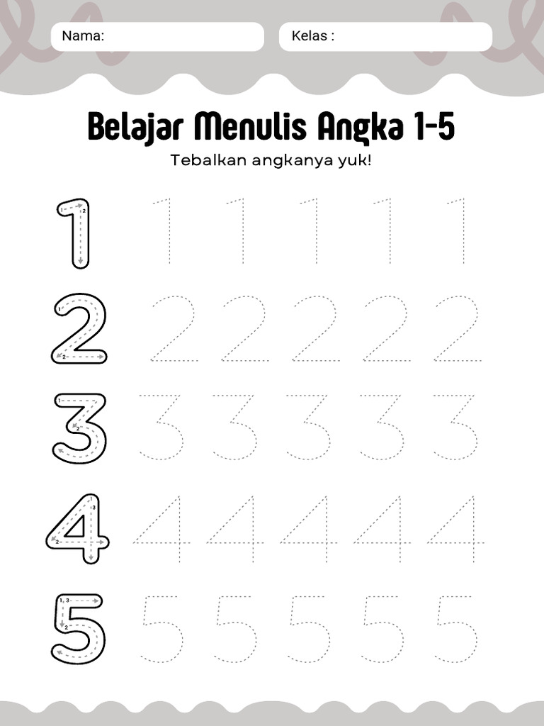Lembar Kerja Belajar Menulis Angka 1-5 Abu Ilustrasi PDF | PDF