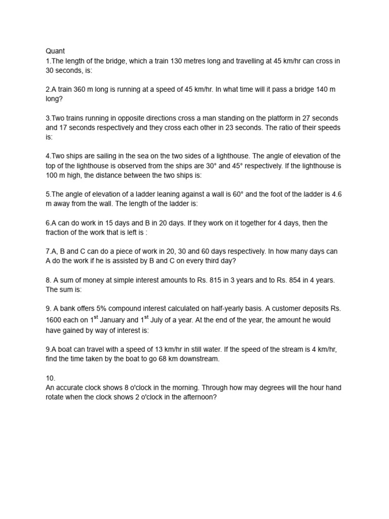 Tricky Quant 10 Questions | PDF