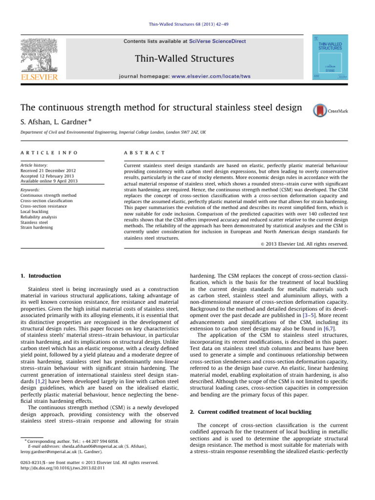 Continuous Strength Method for Stainless Steel | PDF | Deformation ...