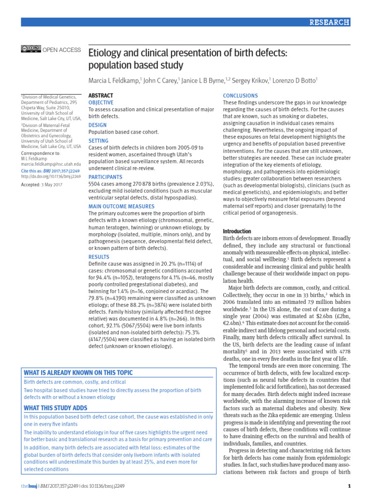 Birth Defects: Causes and Study Findings | PDF | Pediatrics | Medical ...
