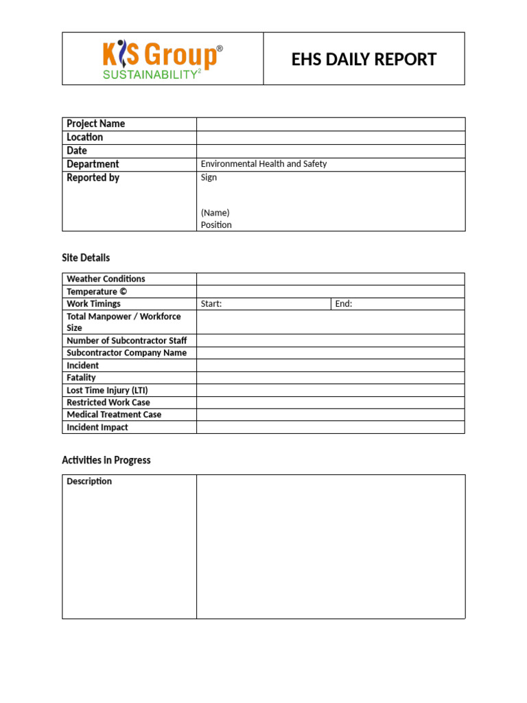 EHS Daily Report Template | PDF