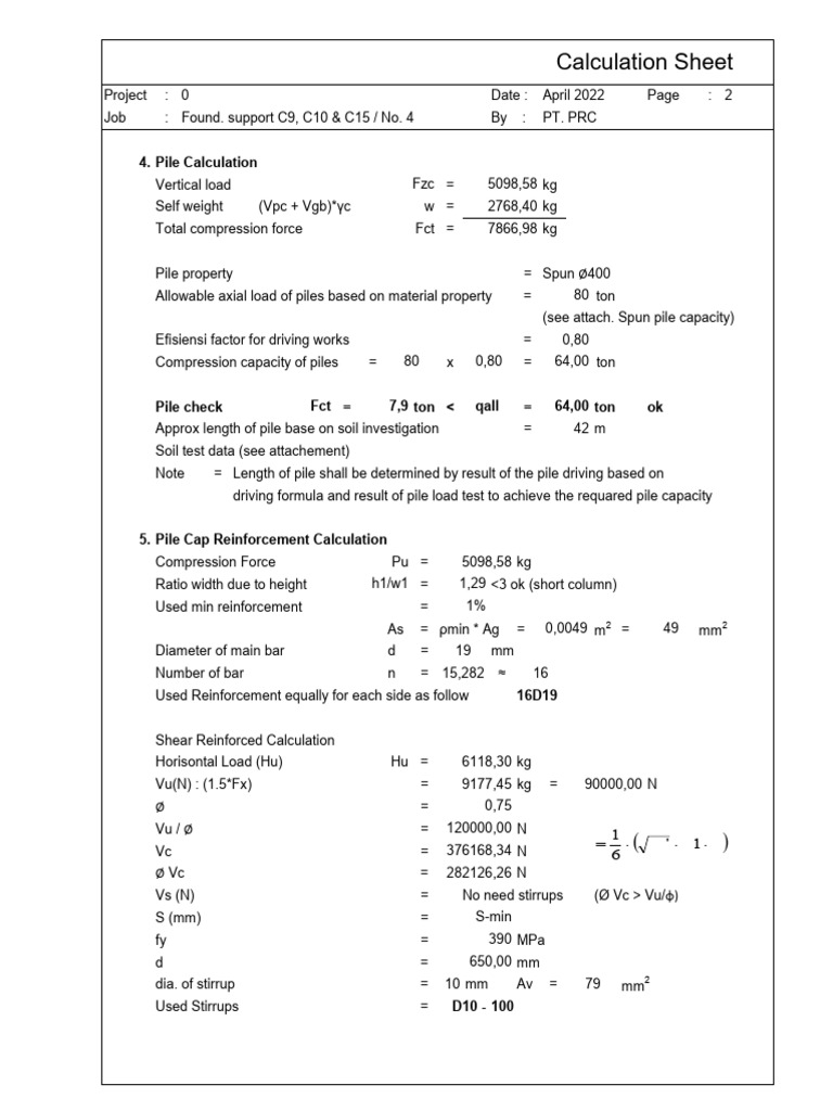 Pile and Beam Reinforcement Calculations | PDF | Structural Engineering ...