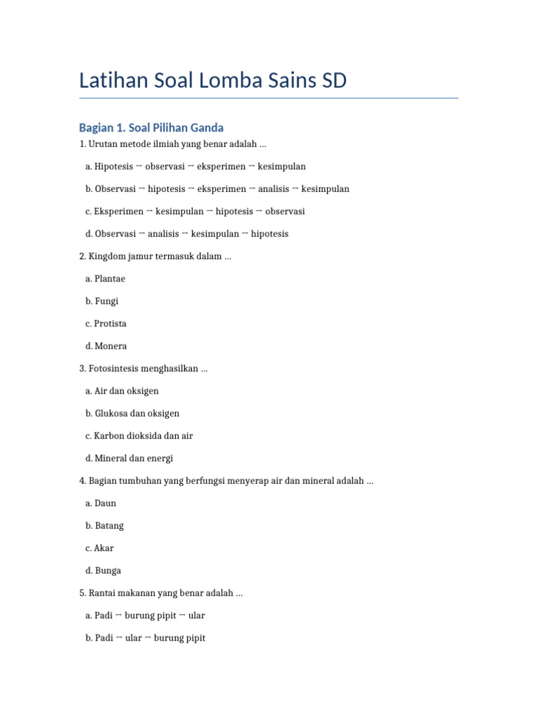 Latihan Soal Sains SD Lengkap | PDF