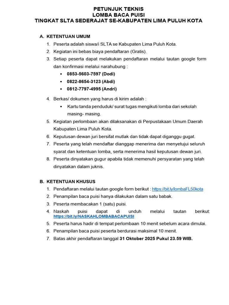 Lomba Baca Puisi SLTA Lima Puluh Kota | PDF