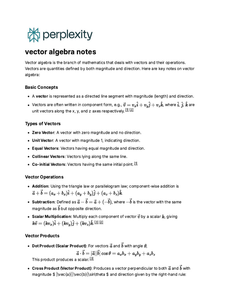 vector algebra notes | PDF | Euclidean Vector | Algebra