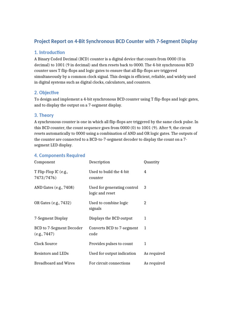 4 Bit Synchronous BCD Counter Report | PDF | Electronics | Electronic ...