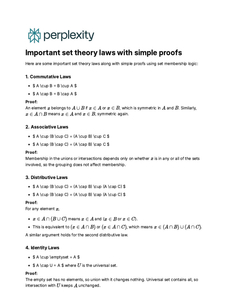Important Set Theory Laws With Simple Proofs | PDF | Mathematics | Logic