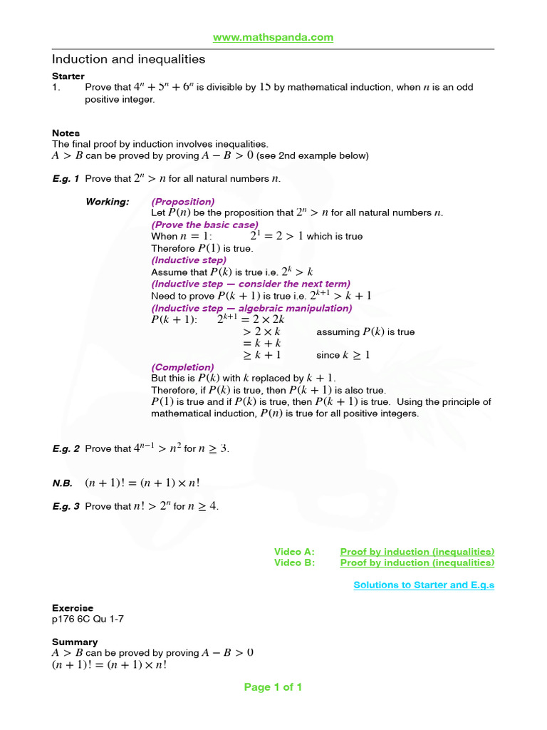 Induction and Inequalities LESSON | PDF | Mathematical Proof ...