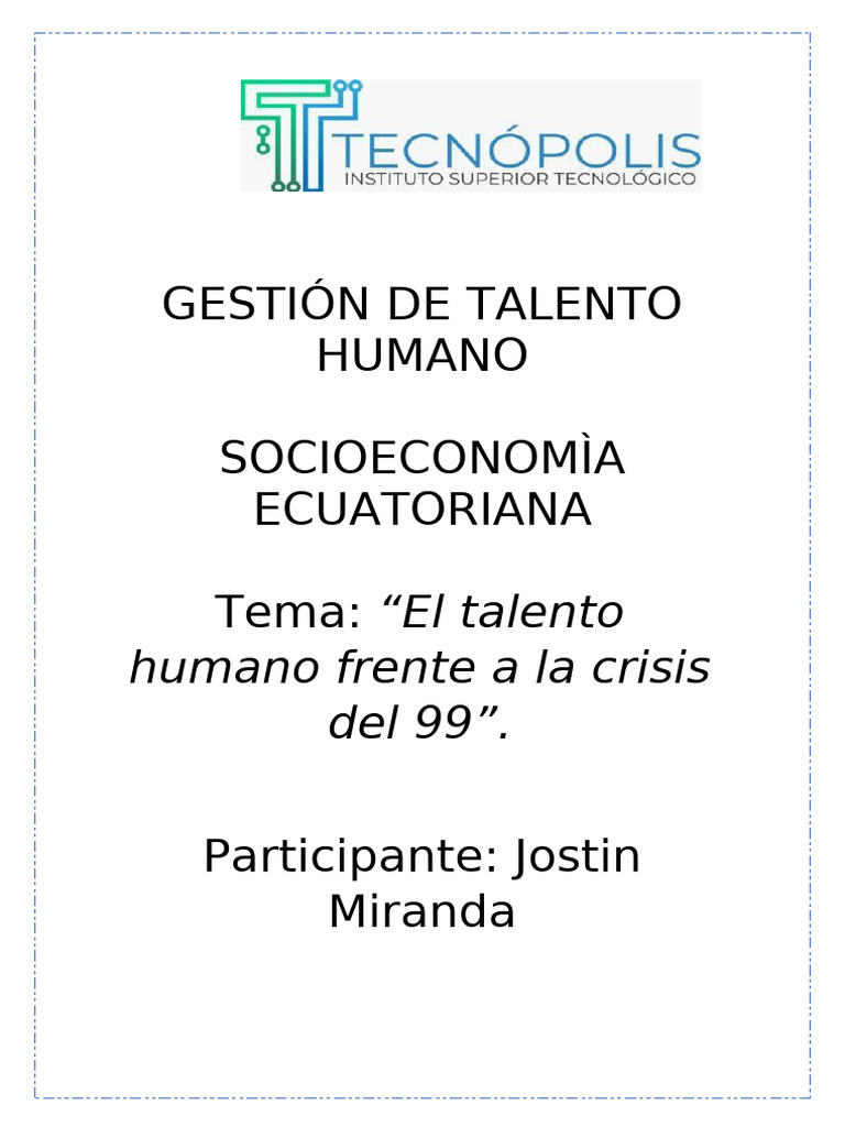 El Talento Humano Frente A La Crisis Del 99 | PDF | Economias