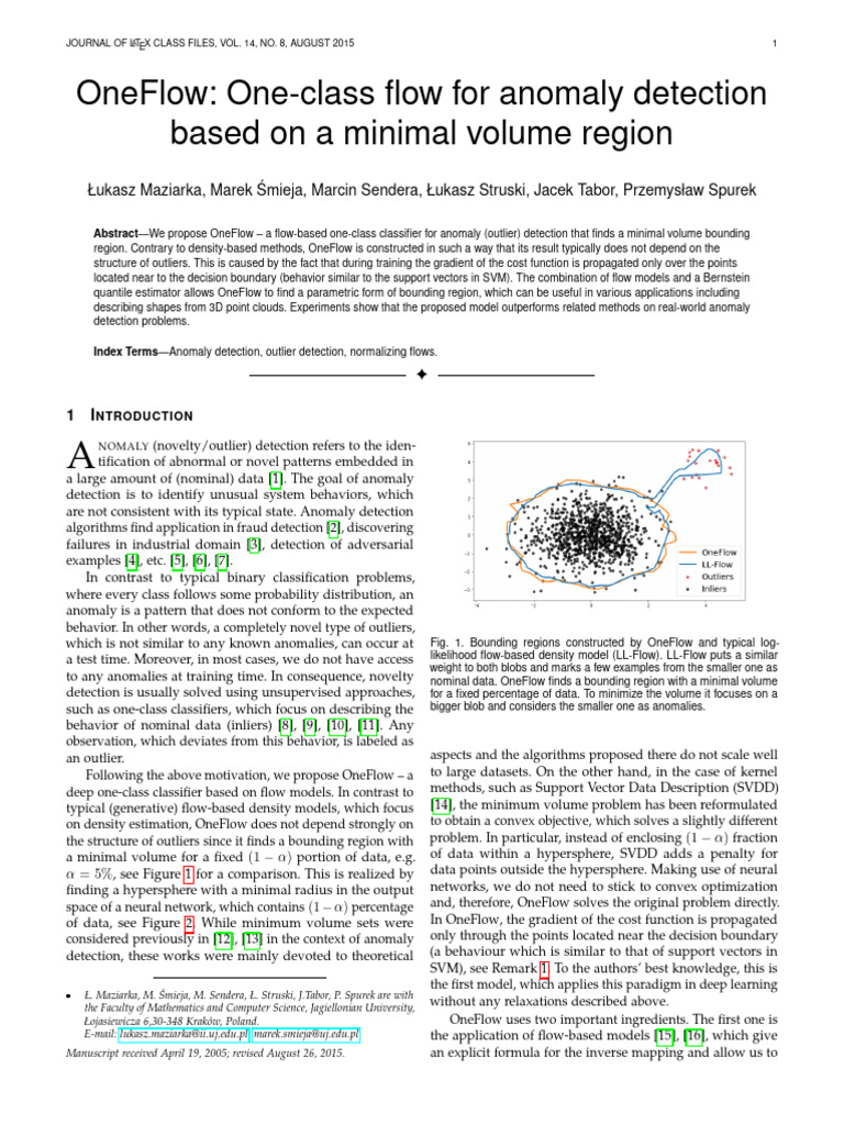 OneFlow Oneclass Flow For Anomaly Detection | PDF | Outlier | Support ...