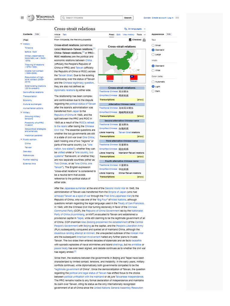 Cross-Strait Relations Overview | PDF | Taiwan | Kuomintang