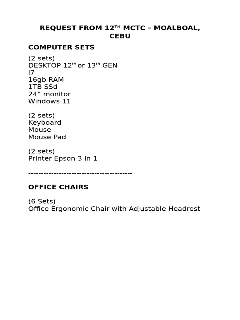 Computer and Office Equipment Request | PDF