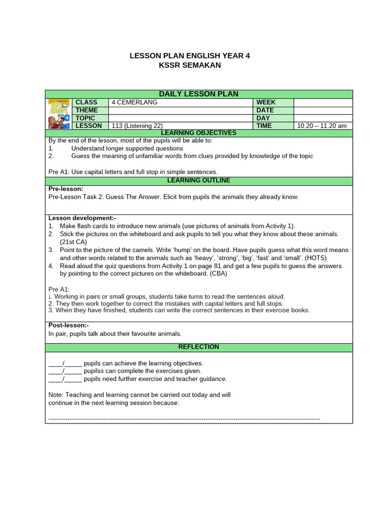 Year 4 English Lesson Plans Overview | PDF | Lesson Plan | English Language