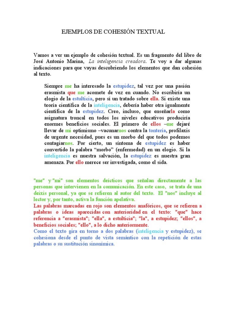 Ejemplos de Cohesion Textual