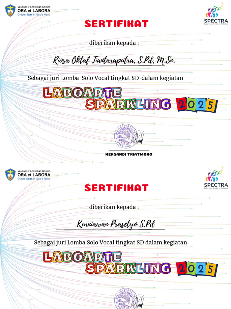 Sertifikat Juri Lomba Solo Vocal SD | PDF