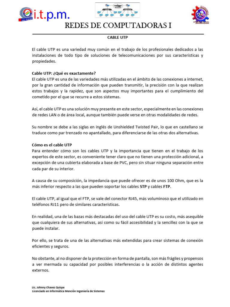 Tipos y características del cable UTP | PDF | Informática | Equipo ...