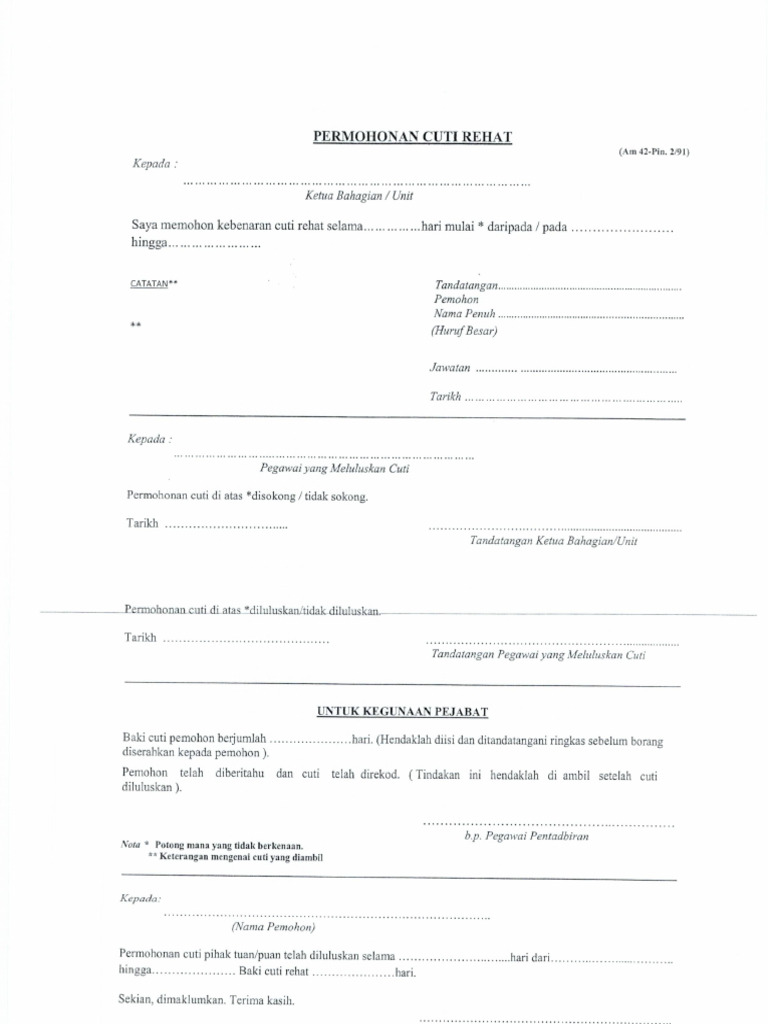 Borang Manual Cuti Rehat | PDF