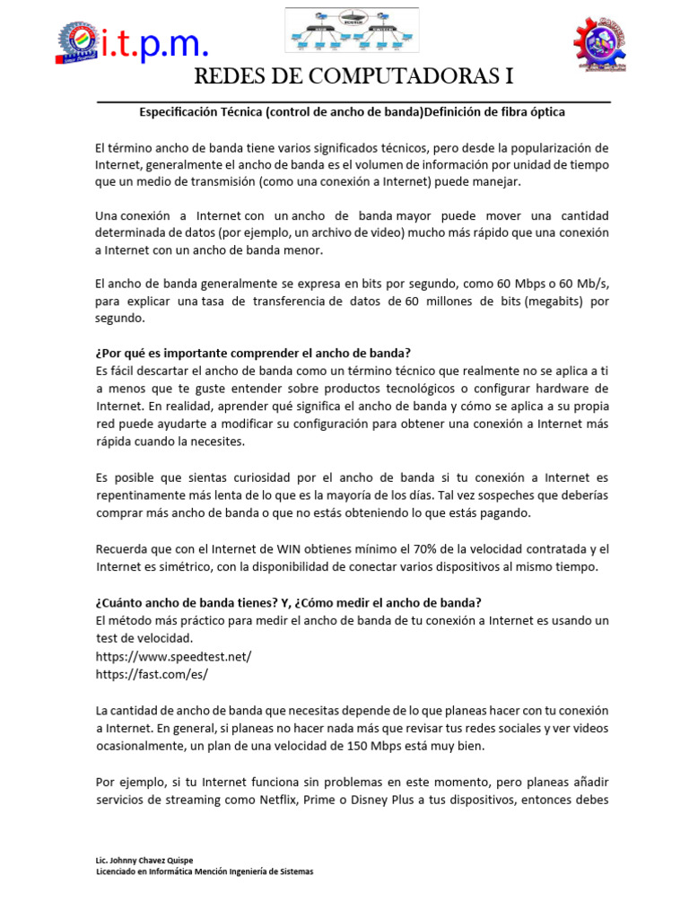 Ancho de Banda | PDF | Internet | Calidad de servicio