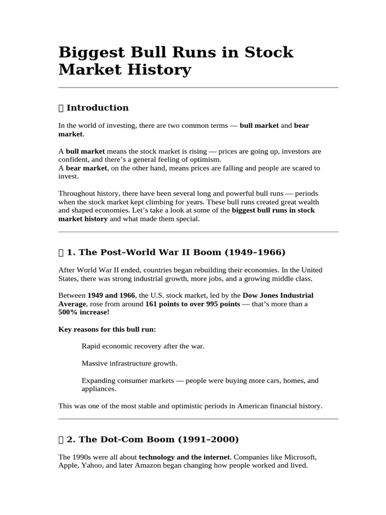 Major Bull Markets in History | PDF | Market Trend | Great Recession