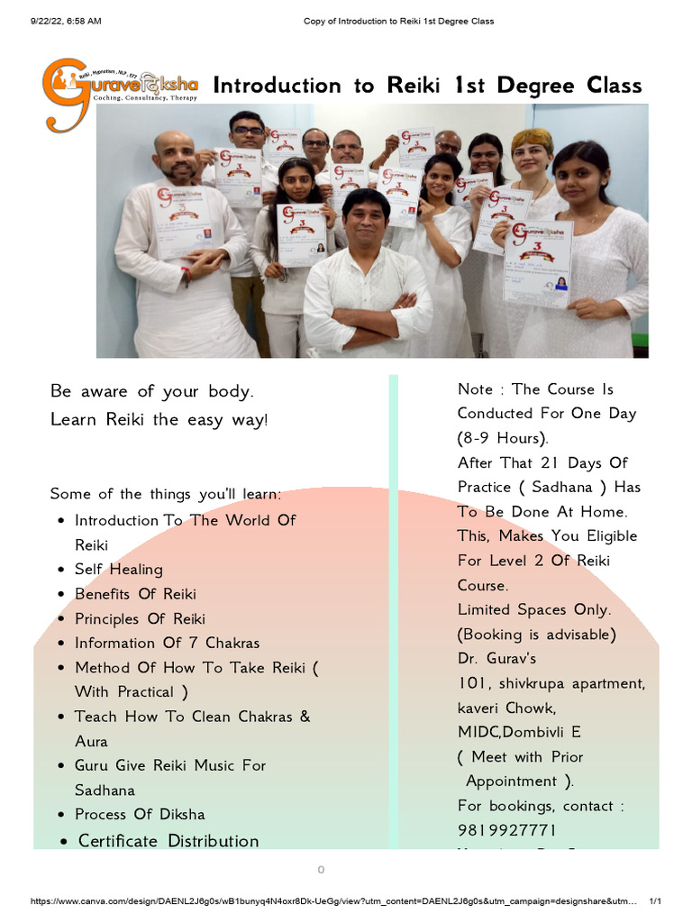 Introduction To Reiki 1st Degree Class | PDF | Reiki | Tantra